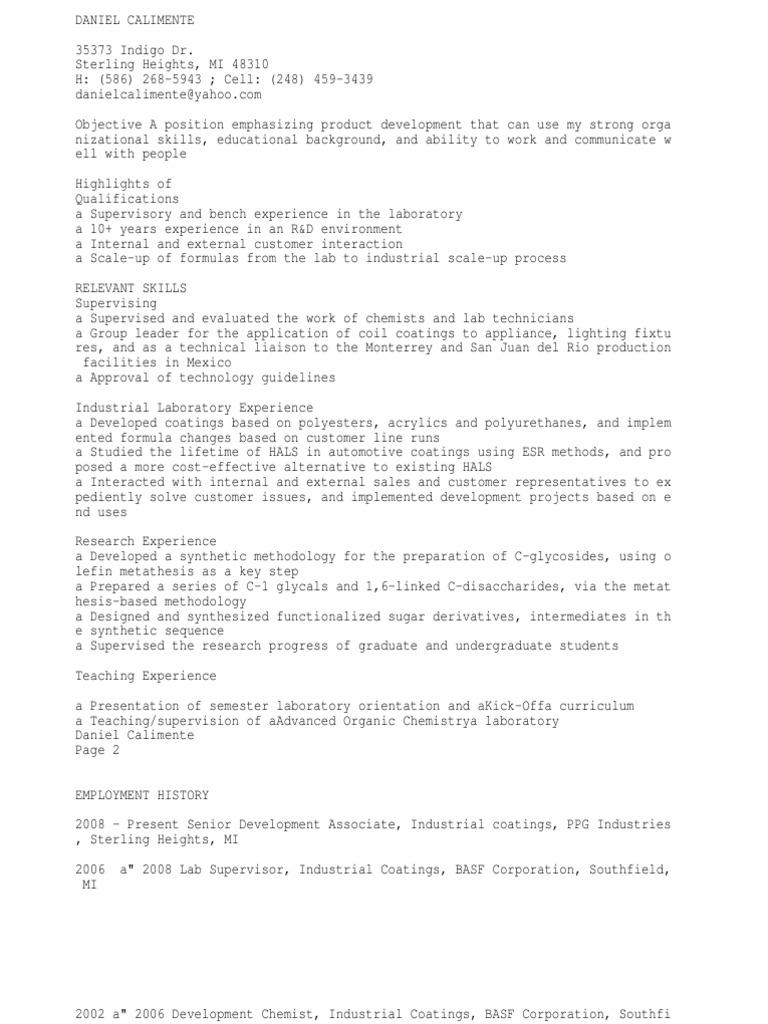 Technical Manager Lab Supervisor | PDF | Chemist | Laboratories