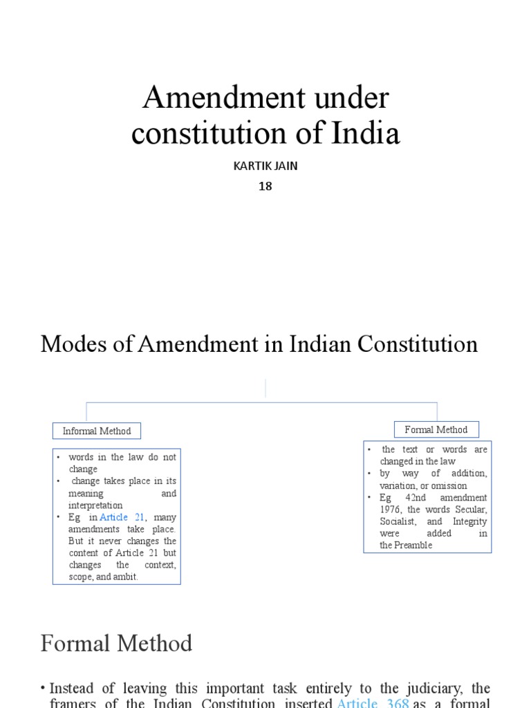 Amendment Under Constitution of India | PDF | Constitutional Amendment ...