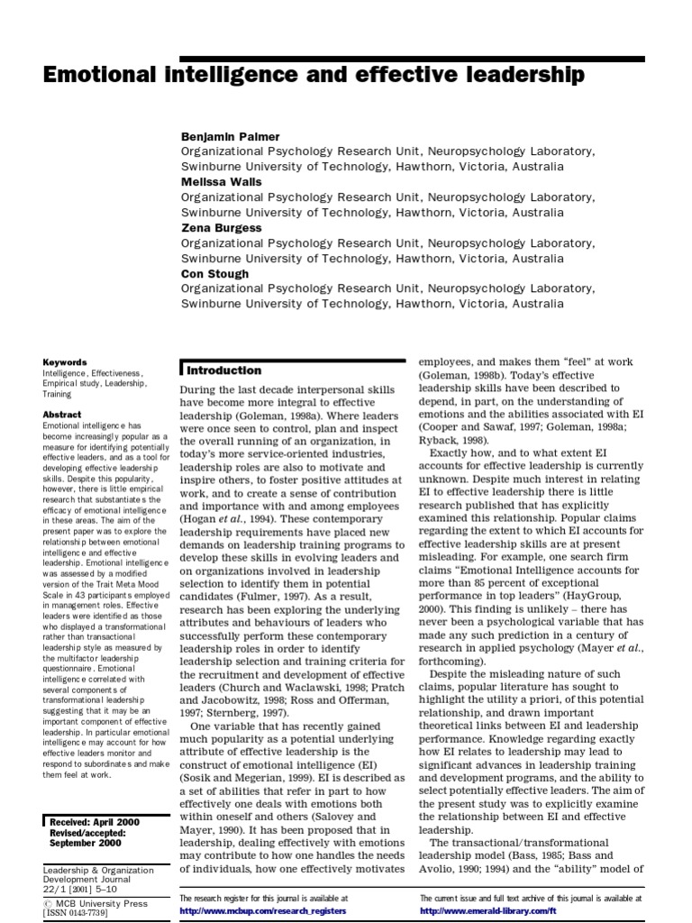 Emotional Intelligence and Effective Leadership | PDF | Emotional ...