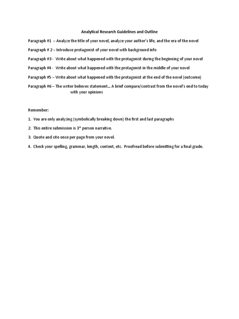 Novel Analysis Guidelines and Outline | PDF | General Fiction