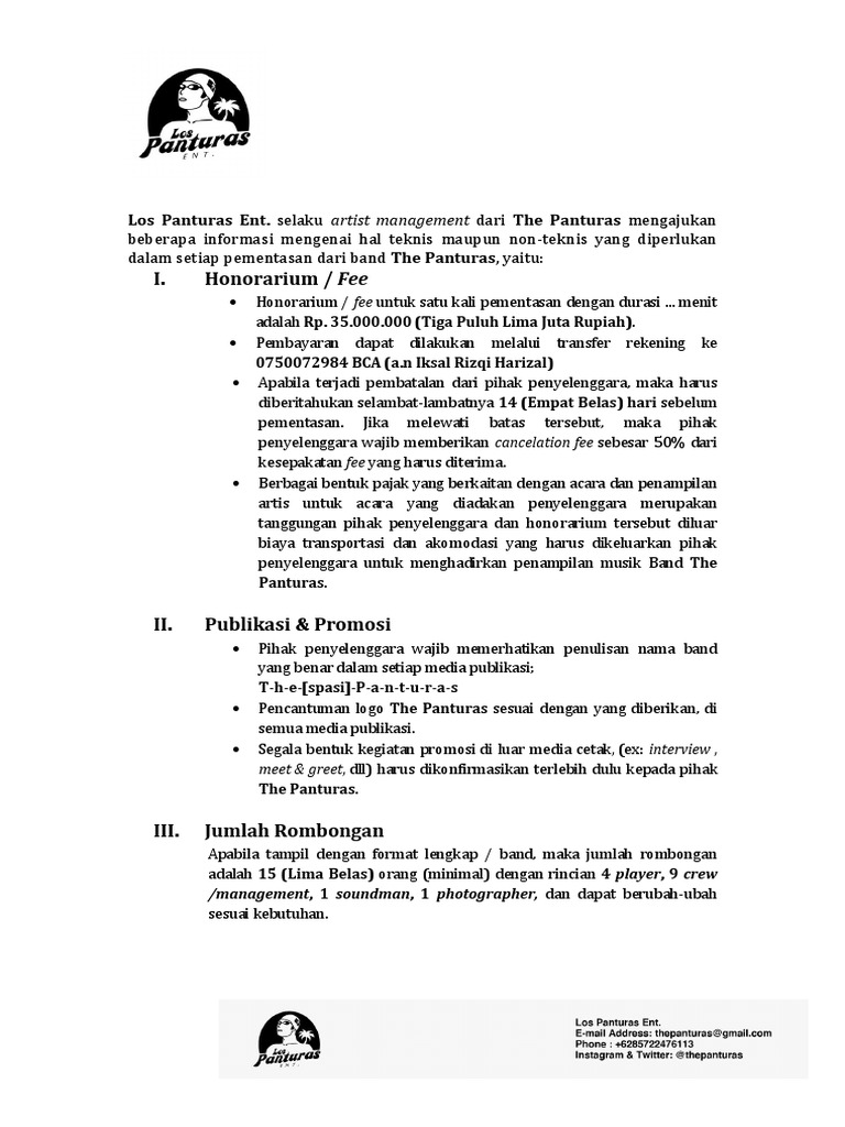 Honorarium dan Persyaratan The Panturas | PDF