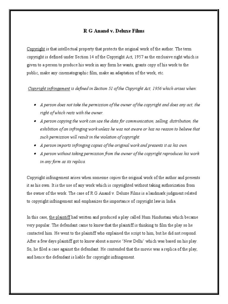 R G Anand V Deluxe Films | PDF