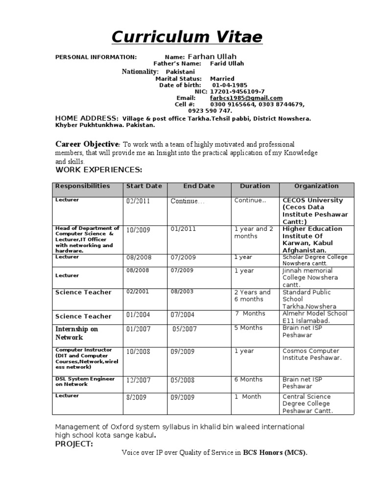 Curriculum Vitae: Career Objective | PDF | Computer Science | Computer Network