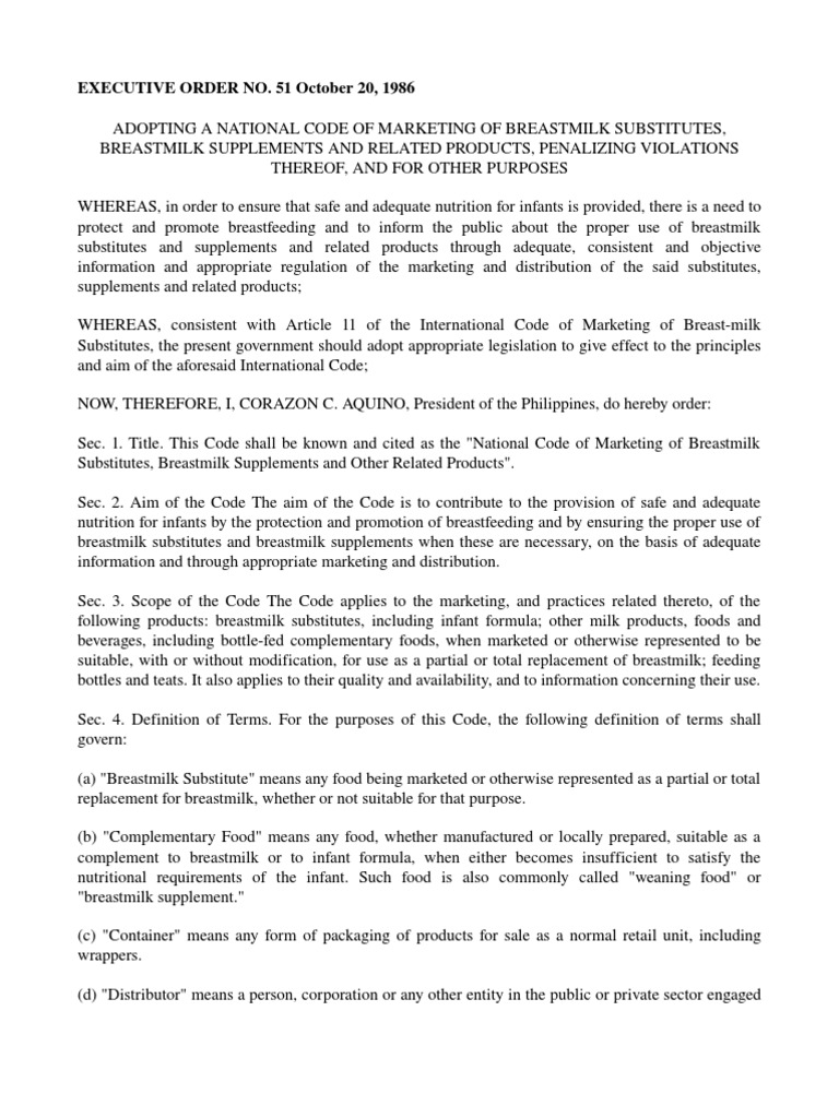 EO 51-Milk Code | PDF