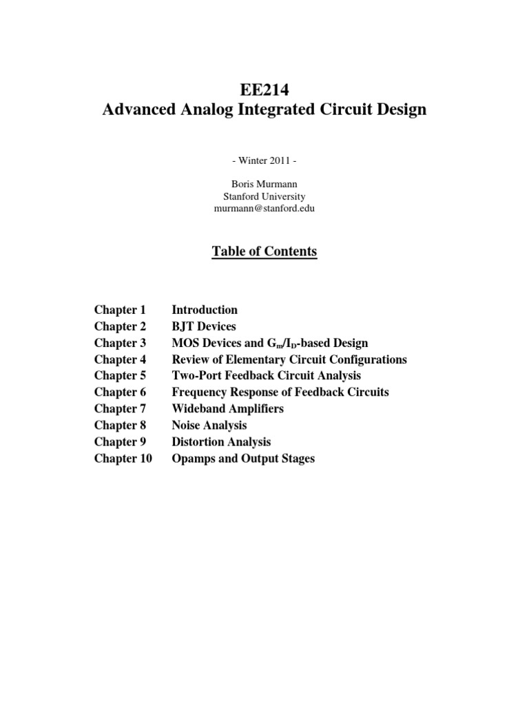 EE214 Advanced Analog Integrated Circuit Design: - Winter 2011 - Boris ...