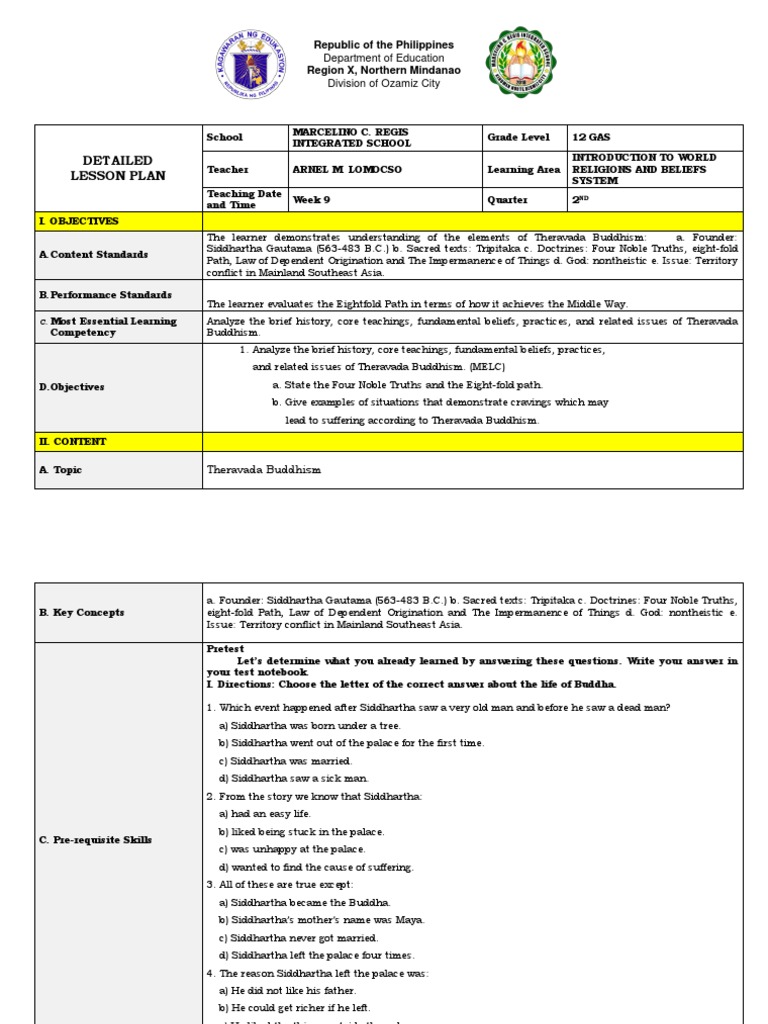 Detailed-Lesson-Plan-Theravada | PDF | Noble Eightfold Path | Four ...