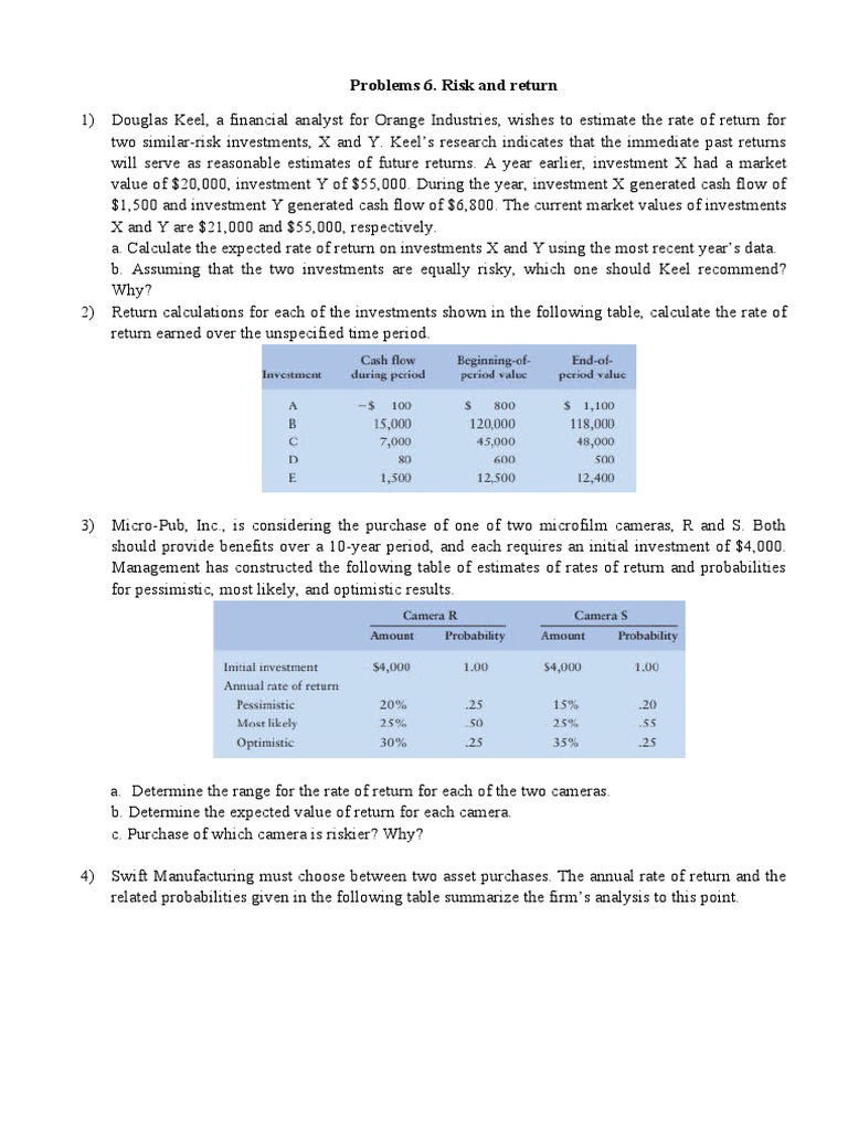 Problems 6. Risk and Return | PDF | Investing | Risk