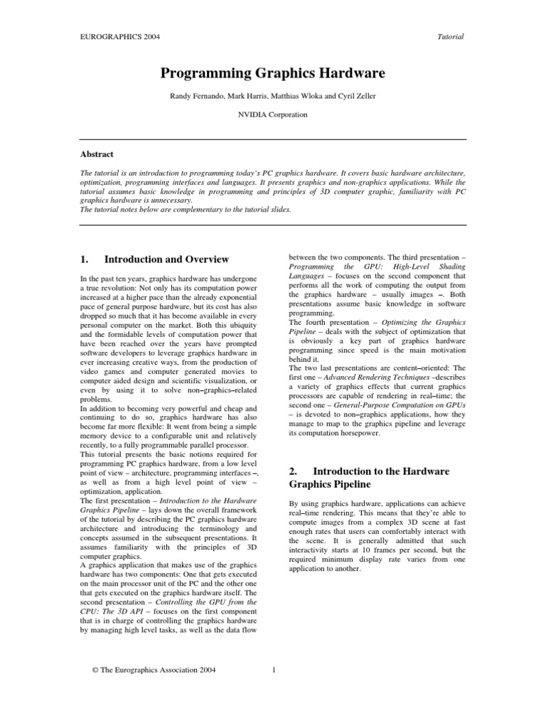 Programming Graphics Hardware: 1. Introduction and Overview | PDF | Shader | Graphics Processing ...