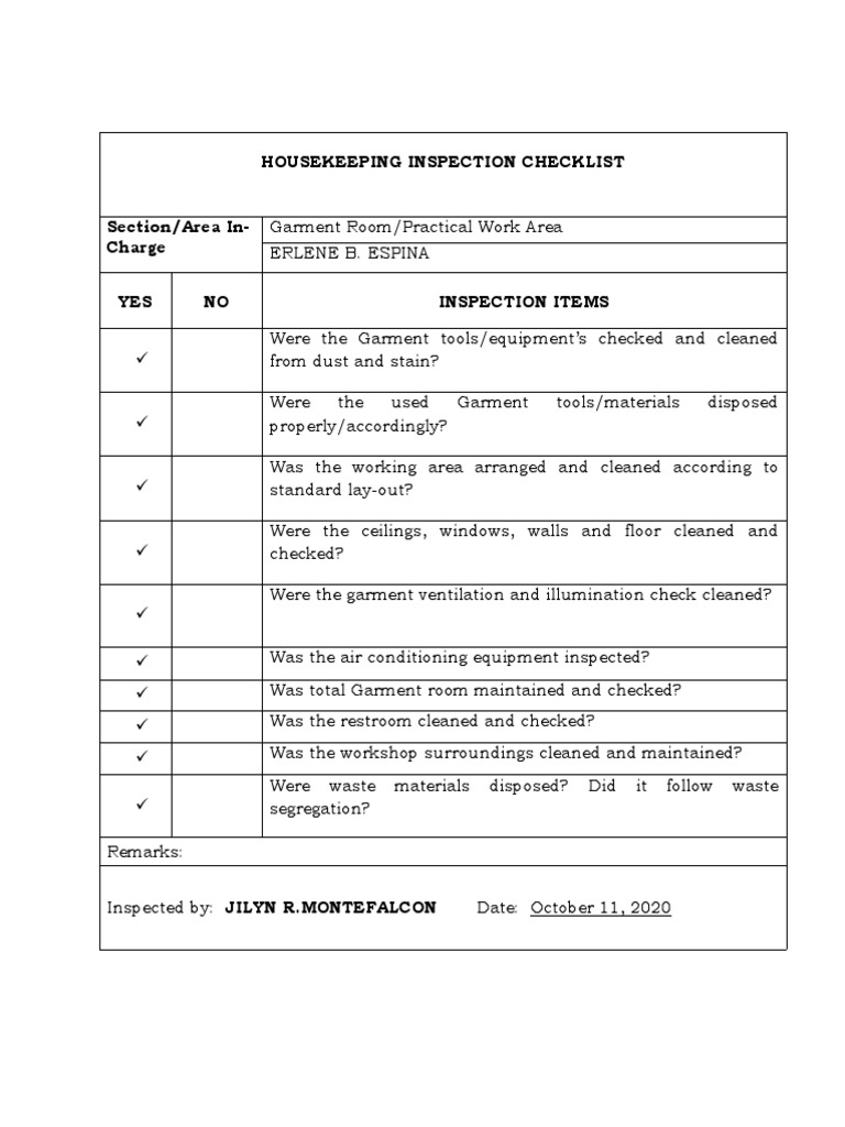 C.Form 3 House Keeping Checklist | PDF