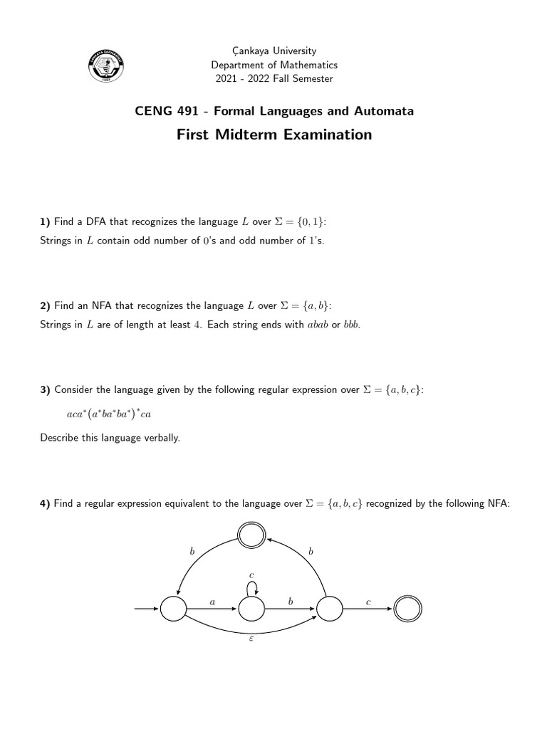 Automata Theory Midterm Exam | PDF | Regular Expression | Mathematical Logic