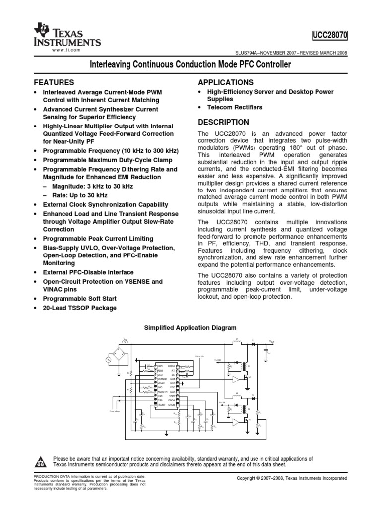 UCC28070 | PDF | Amplifier | Electronic Engineering