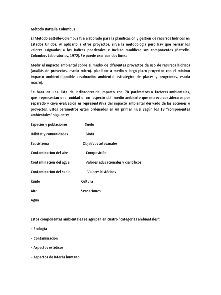 Método Battelle-Columbus en Recursos Hídricos | PDF