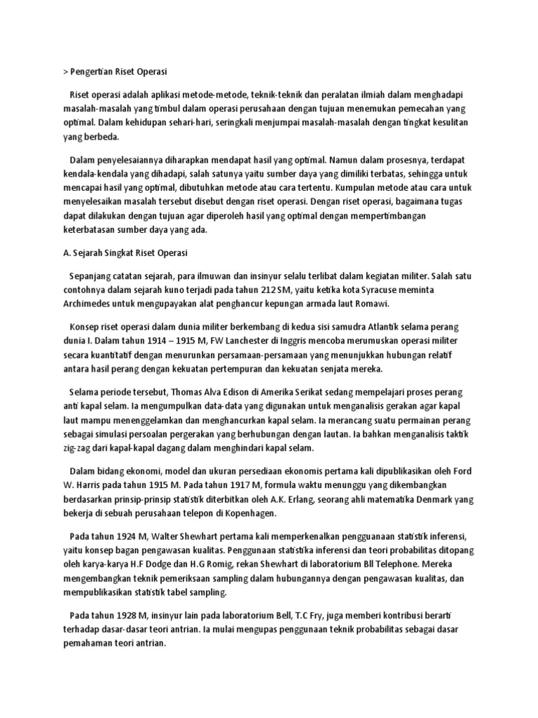 Sejarah dan Definisi Riset Operasi | PDF