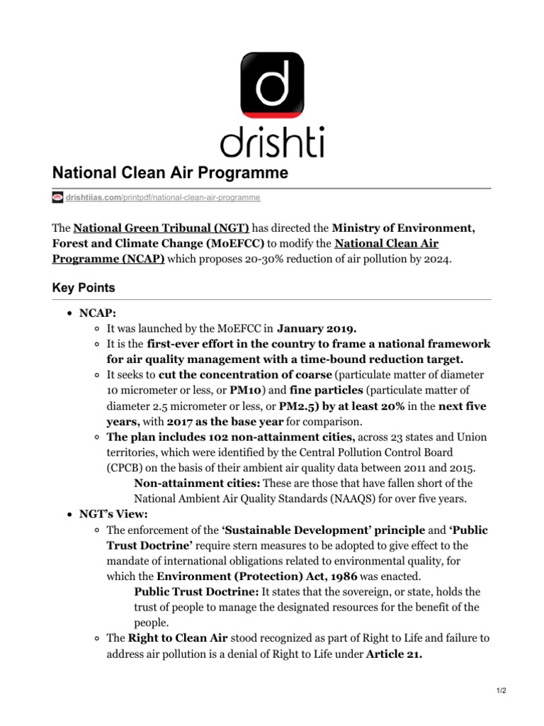 National Clean Air Programme: Key Points | PDF | Air Pollution ...