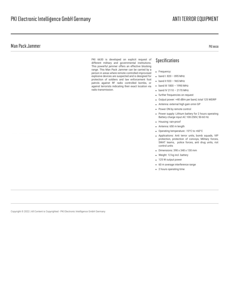 Man Pack Jammer - PKI Electronic Intelligence GMBH Germany | PDF ...