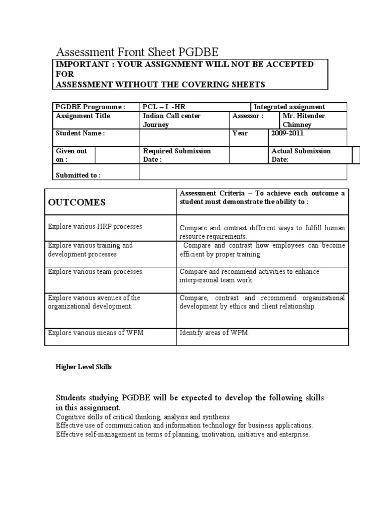 Integrated Assignment PCL I HR | PDF | Human Resource Management | Call ...