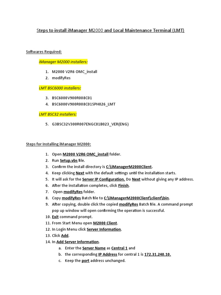Install iManager M2000 & LMT Guide | PDF | Computer File | Command Line Interface