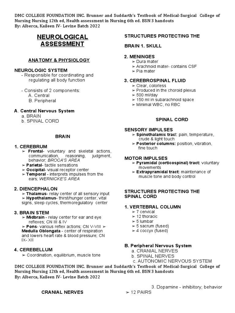 Handouts - Neurological Assessment & Spinal Tap | PDF | Cerebrospinal ...