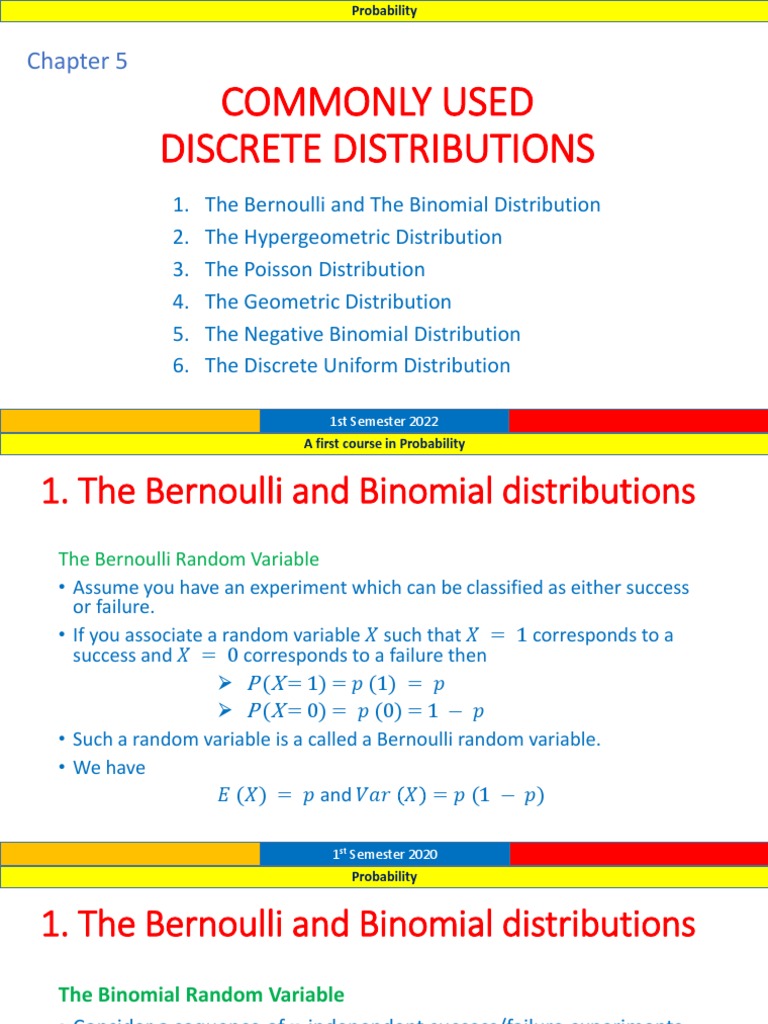 Commonly Used Discrete Distributions: 1st Semester 2022 | PDF ...