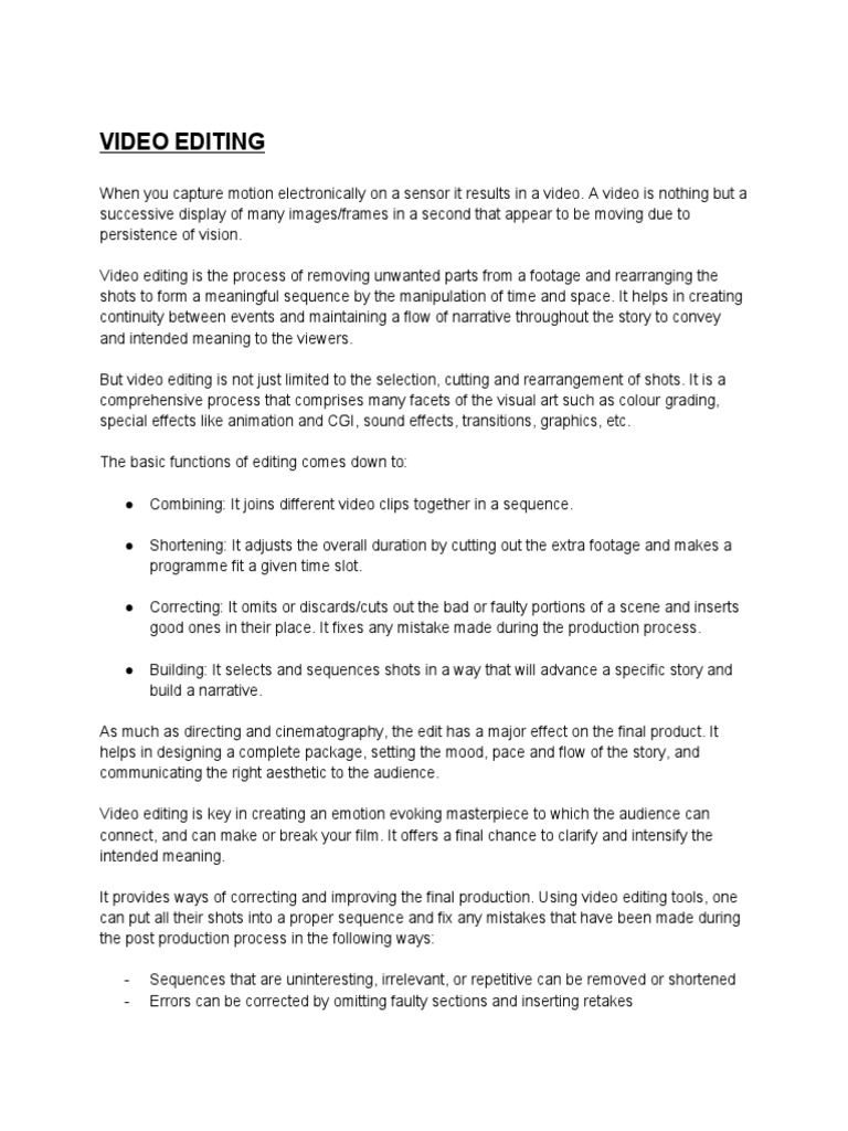 Video Editing Unit 1 BJMC | PDF | Video