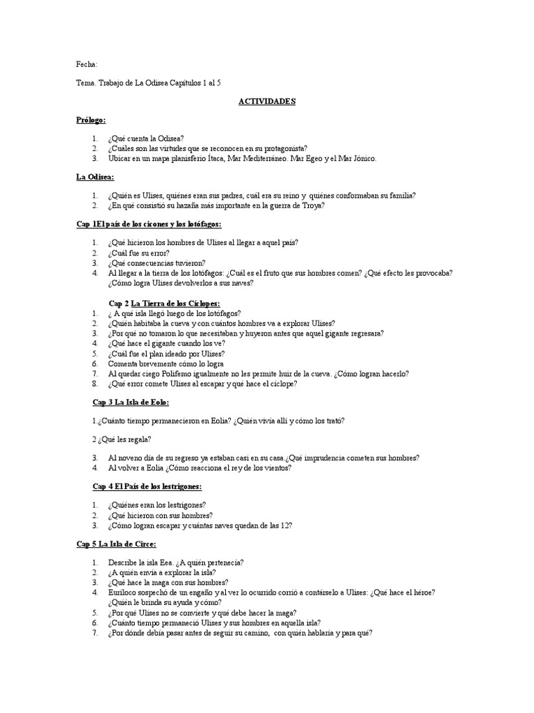 Trabajo La Odisea Cap1-5 | PDF | Odiseo | Odisea