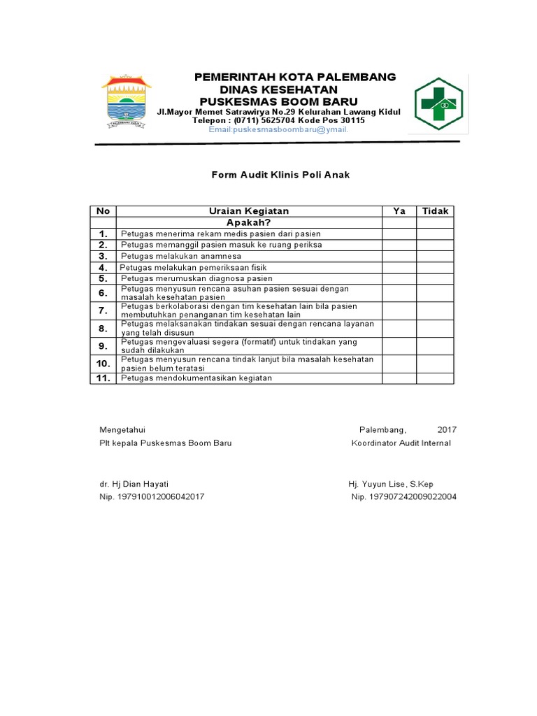 Form Audit Klinis Poli Anak | PDF | Karier & Perkembangan | Pengembangan Diri