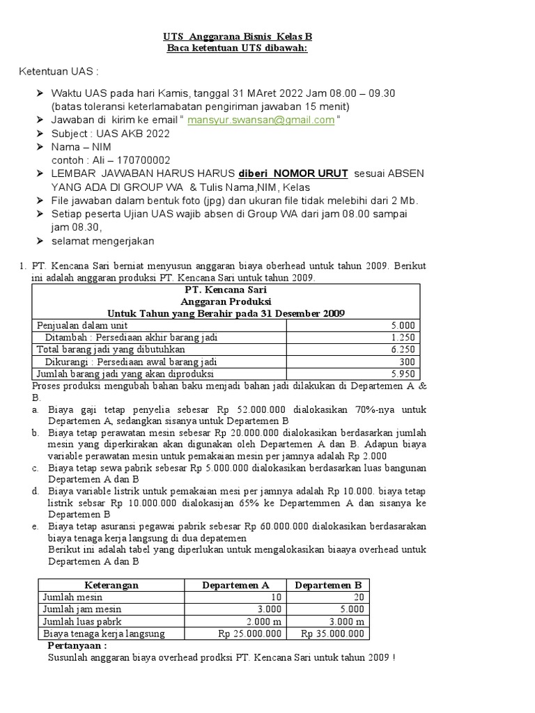 UTS Anggaran Bisnis Kelas B | PDF | Bisnis