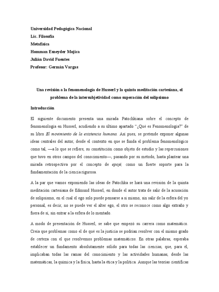 Fenomenología y Solipsismo en Husserl | PDF | Edmund Husserl | Yo