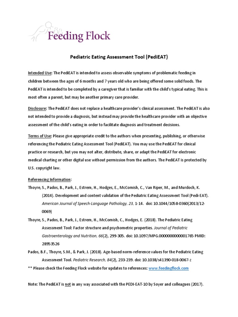 Pediatric Eating Assessment Tool (Pedieat) | PDF | Foods | Pediatrics