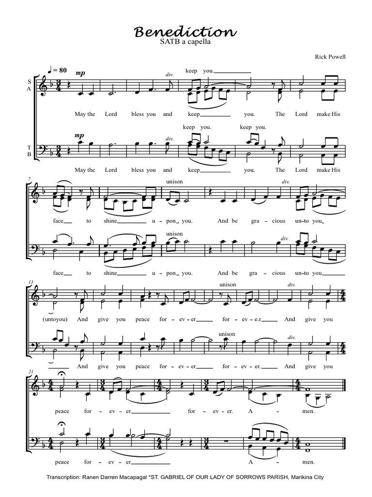 Benediction Benediction: SATB A Capella | Download Free PDF | Christian ...