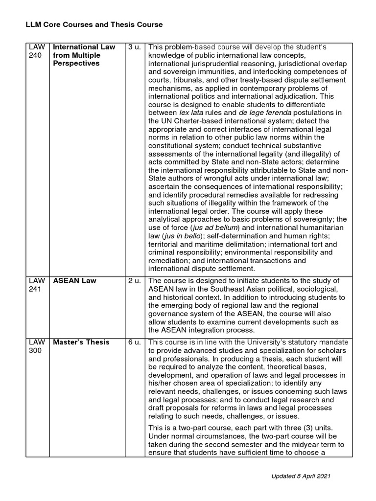 LLM Core Courses and Thesis Course: Updated 8 April 2021 | PDF | Thesis ...