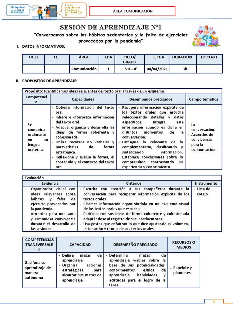 4° Sesión de Aprendizaje Sesion 1-Sem.1-Exp.1-Com | Descargar gratis PDF | Aprendizaje ...