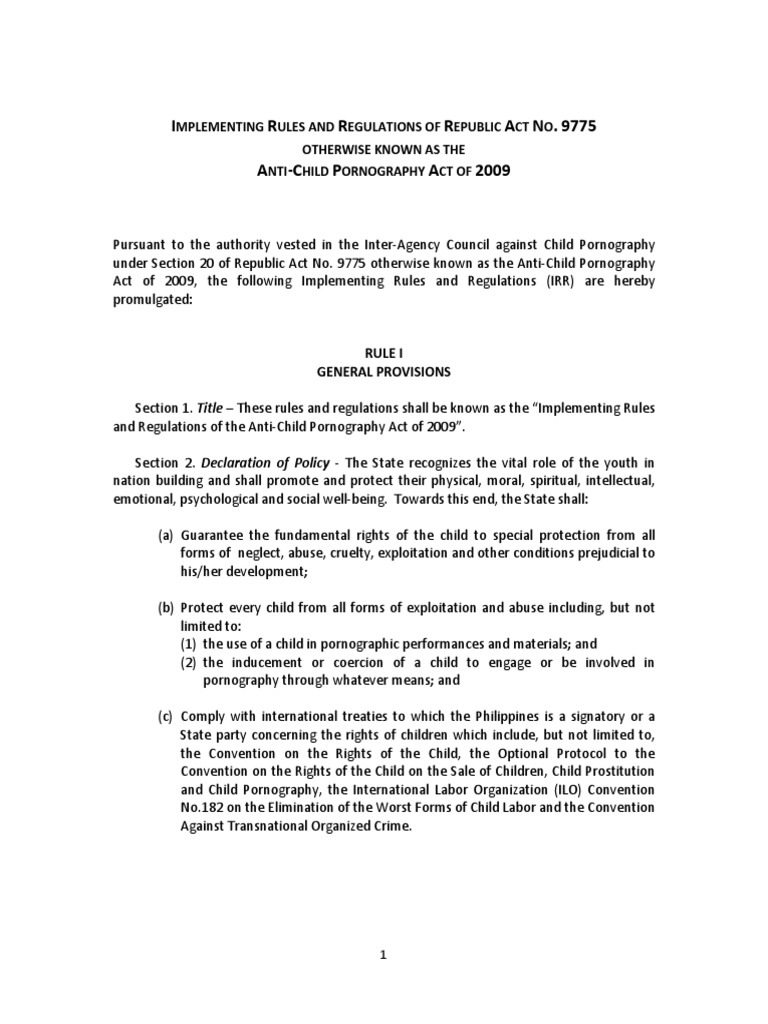 IRR RA 9775 Anti Child Pornography Act | PDF | Child Pornography ...