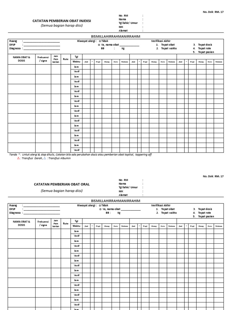 Catatan Pemberian Obat | PDF