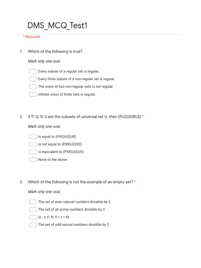 MCQ Test on Logic and Sets | PDF | Group (Mathematics) | Set (Mathematics)