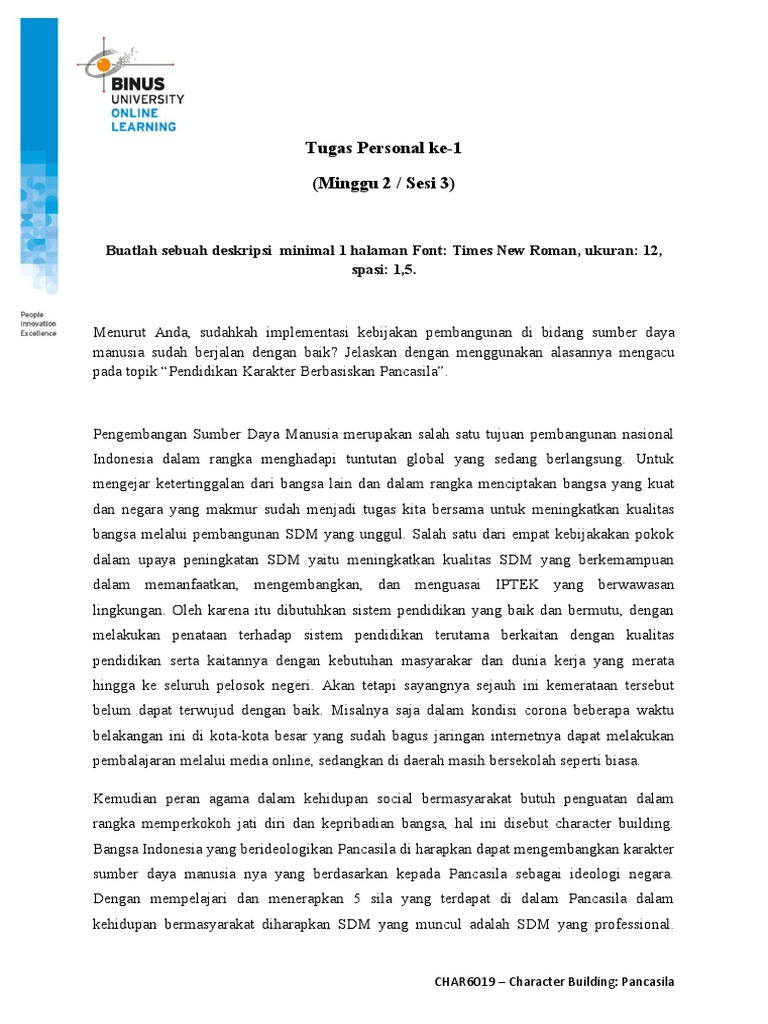 Tugas Personal Ke-1 (Minggu 2 / Sesi 3) | PDF | Karier & Perkembangan | Pengembangan Diri