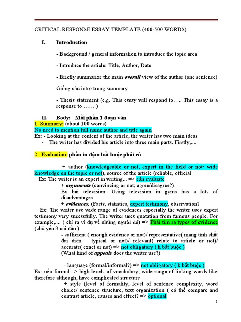 Critical Response Essay Template | PDF | Essays | Writers