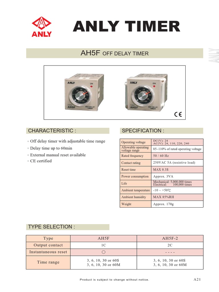 ANLY TIMER AH5F OFF DELAY TIMER | PDF | Alternating Current | Timer