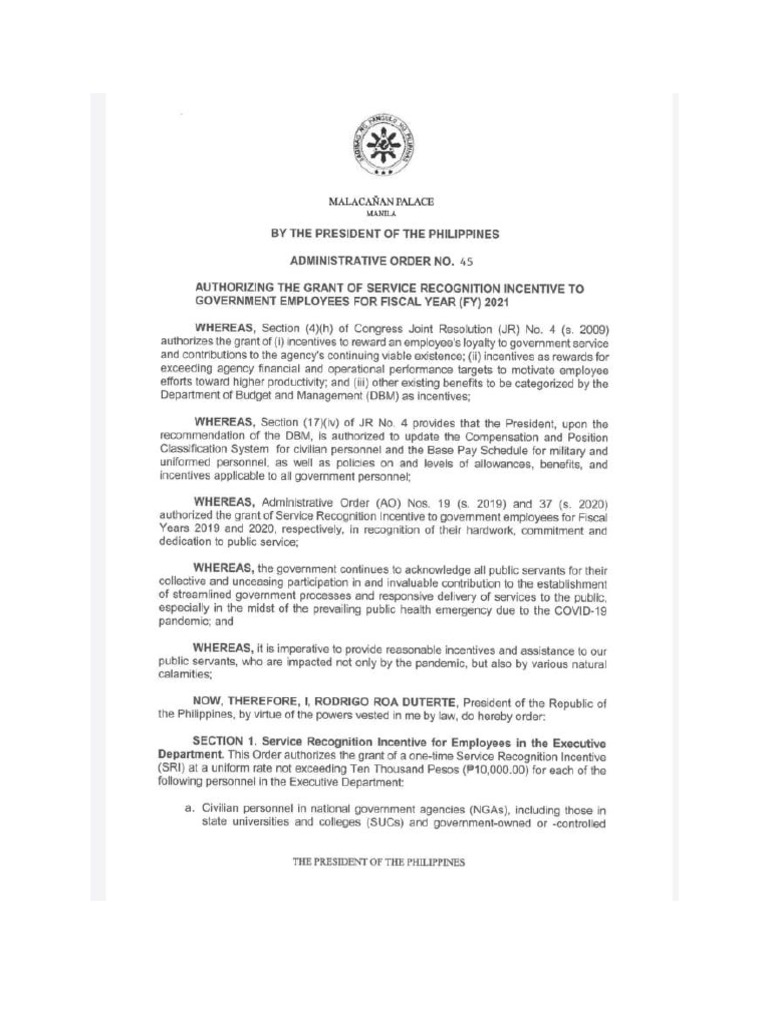 Service Recognition Incentives (Sri) 2021 - Guidelines | PDF