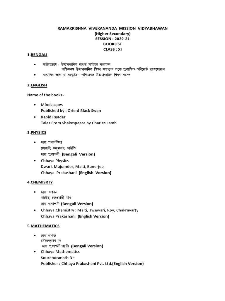 Book List Class Xi | PDF