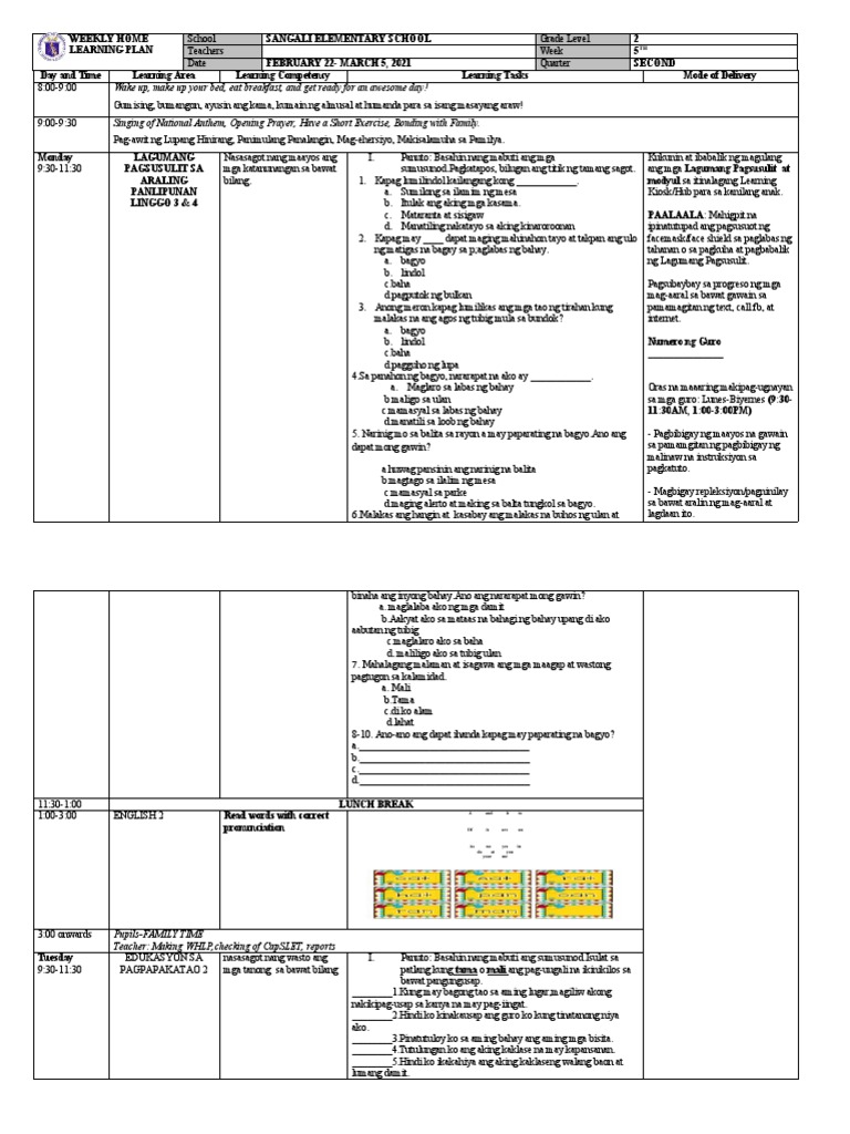 WHLP Grade 2 Q2 Week 5 | PDF