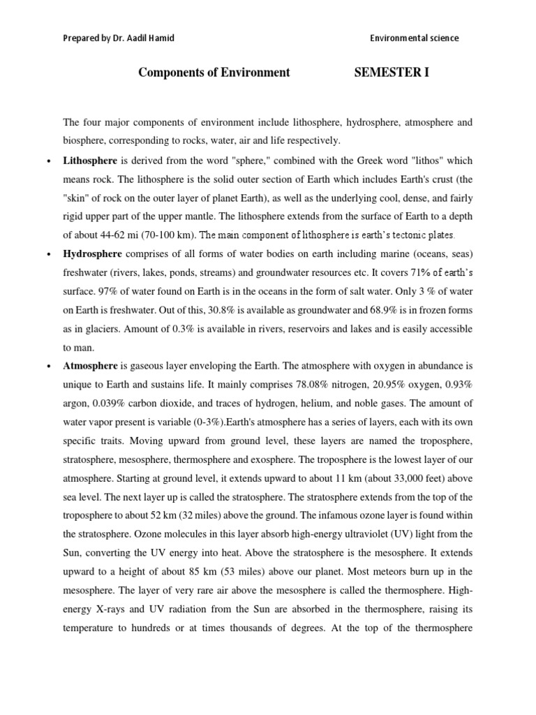 Components of Environment SEMESTER I | PDF | Earth | Atmosphere