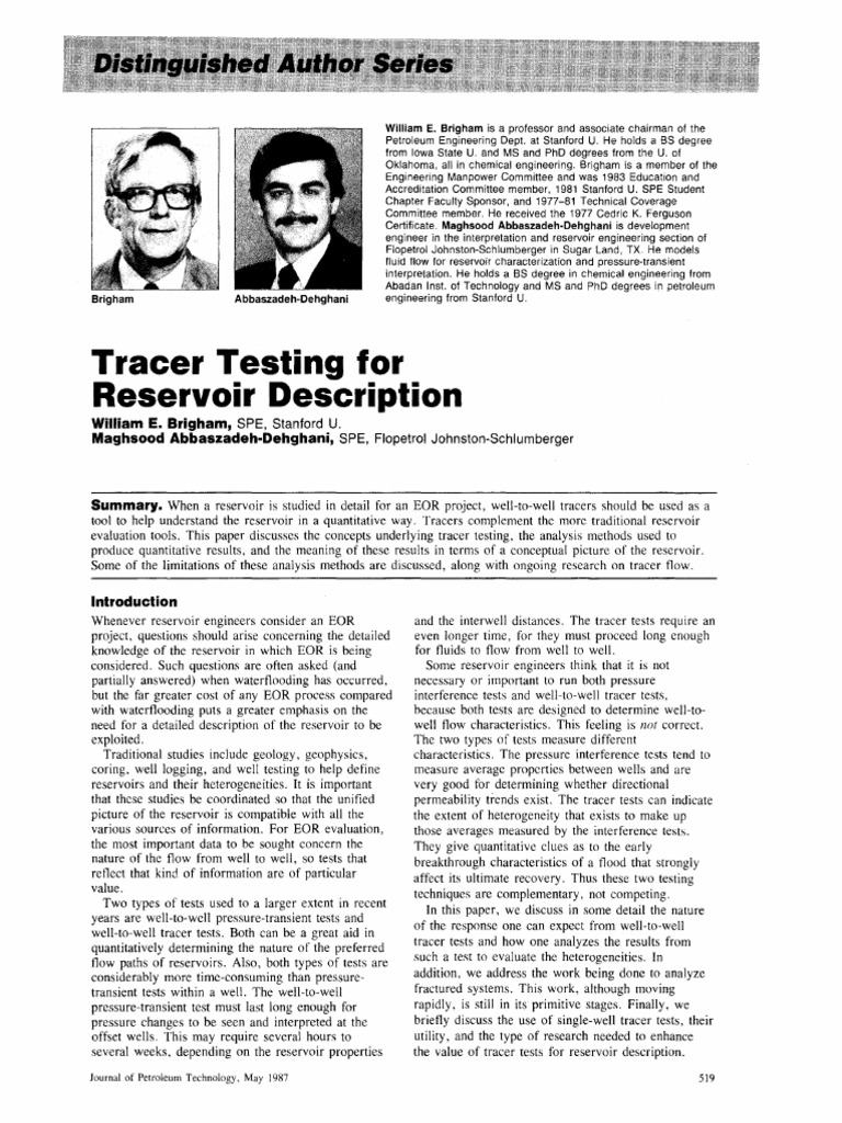 Tracer Testing For Reservoir Description | PDF | Petroleum Reservoir ...
