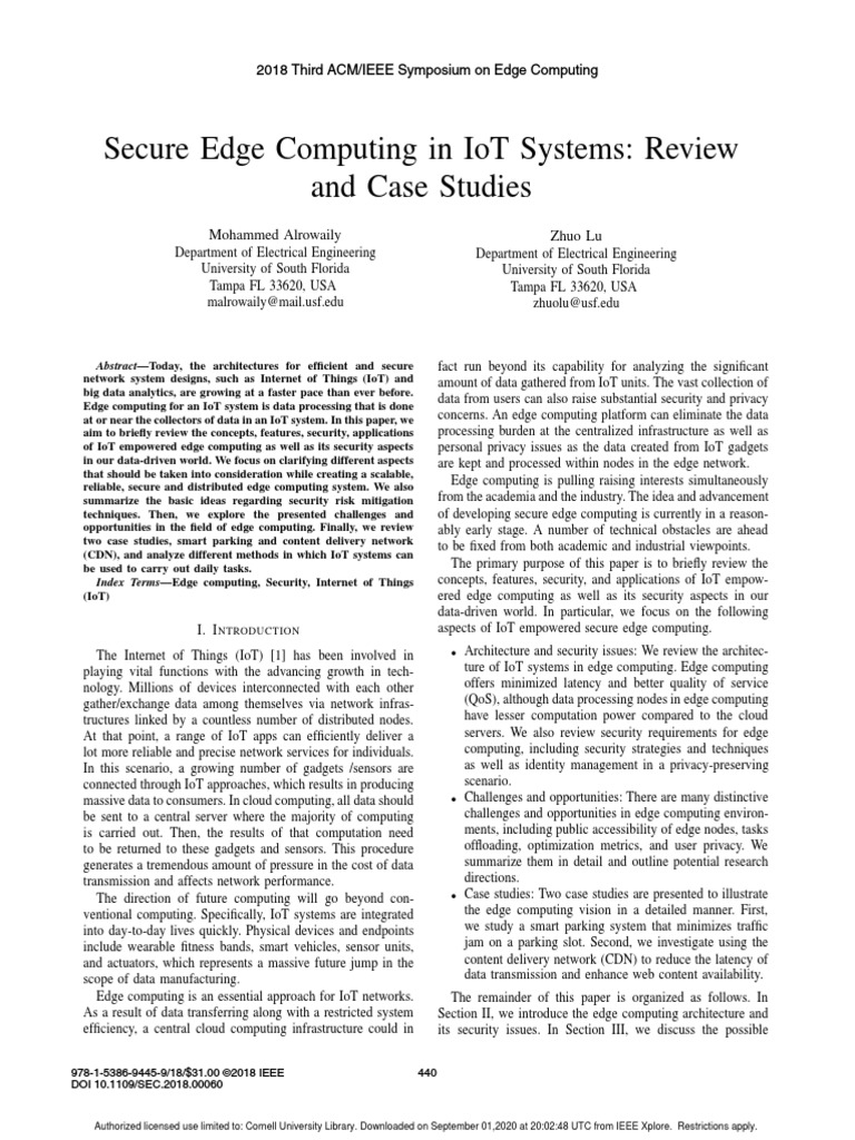 Secure Edge Computing in IoT Systems - Review and Case Studies | Download Free PDF | Internet Of ...