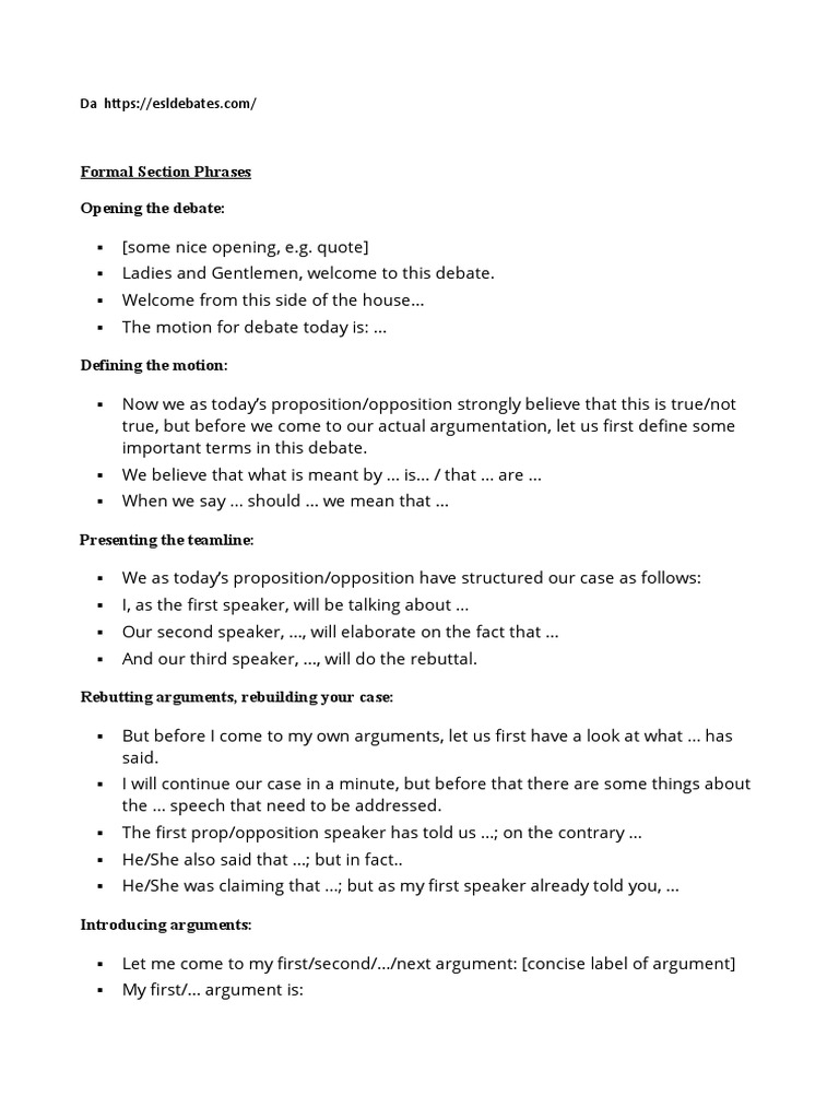 A Comprehensive Guide to Formal and Informal Debate Phrases | PDF ...