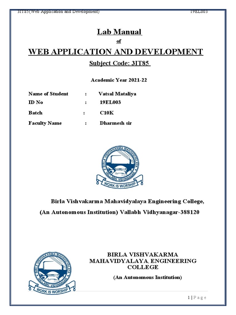 Web Application and Development: Lab Manual | PDF | Html | Html Element