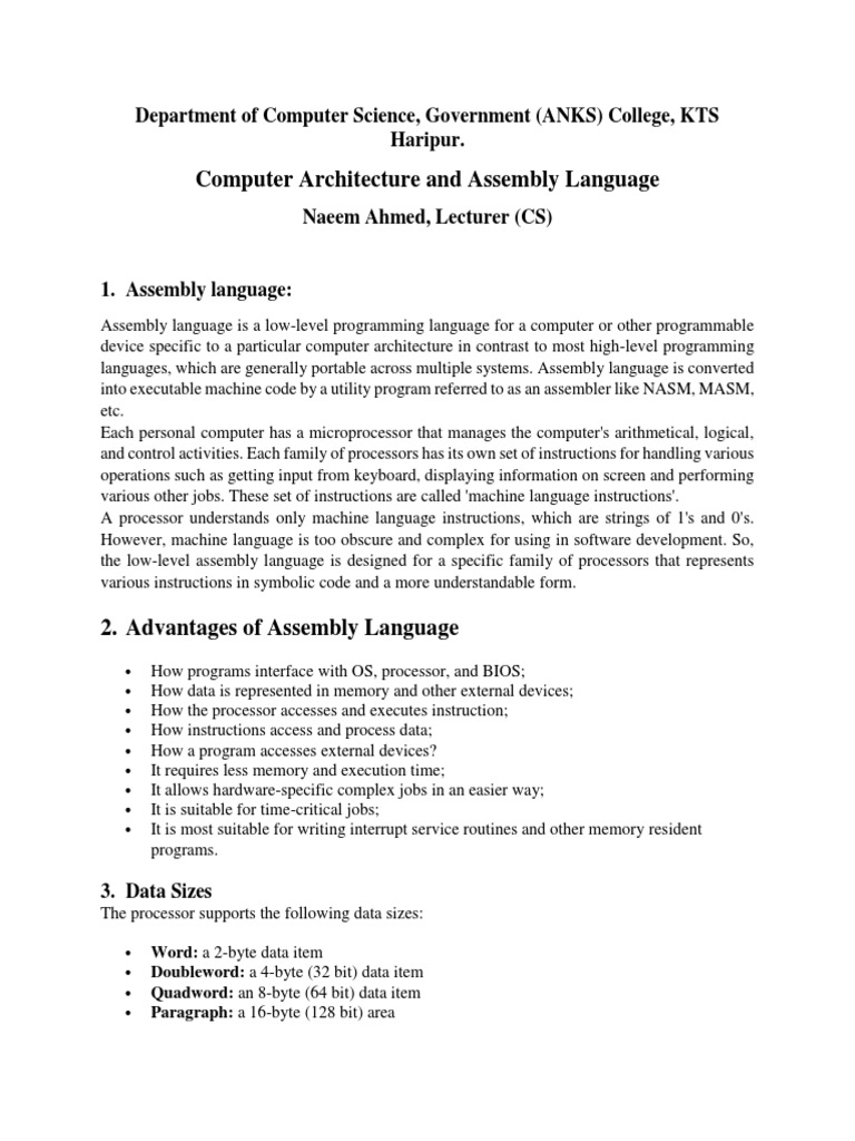 Coal Handouts | PDF | Assembly Language | Integer (Computer Science)
