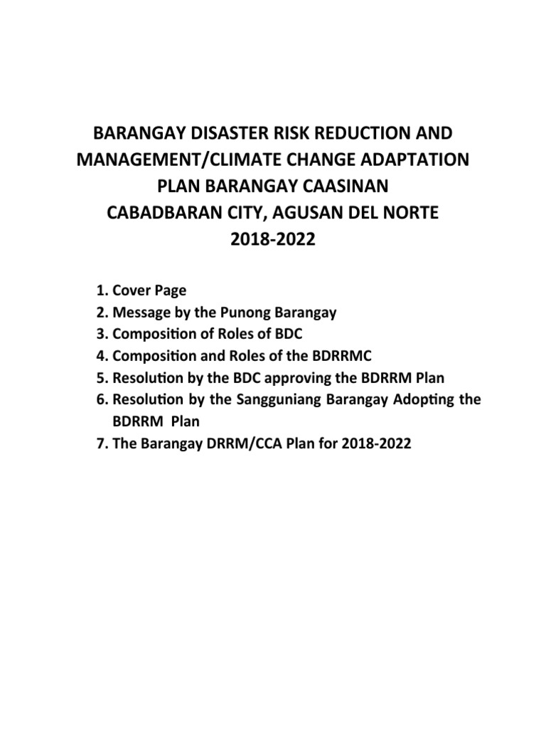 Barangay Disaster Risk Reduction and Management/Climate Change ...