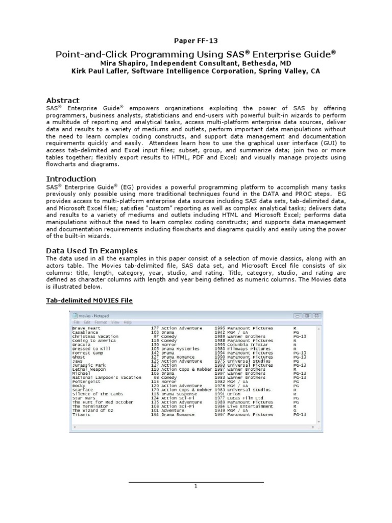 Point and Click Programming Using SAS Enterprise Guide | PDF | Sas (Software) | Microsoft Excel