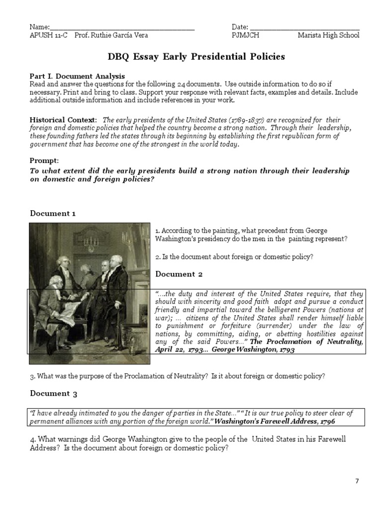 Early Presidential Policies DBQ: An Analysis of Documents Related to ...